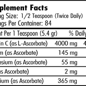 C-Salts Buffered Vitamin C Powder 4000mg, High Dose Vitamin C Supplement Drink, No Sodium, Ascorbate Megadose For Sensitive Stomachs, Corn Free Non-GMO Vegan Antioxidant Immune Energy Support 8oz