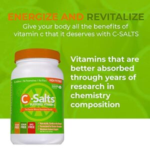 C-Salts Buffered Vitamin C Powder 4000mg, High Dose Vitamin C Supplement Drink, No Sodium, Ascorbate Megadose For Sensitive Stomachs, Corn Free Non-GMO Vegan Antioxidant Immune Energy Support 8oz