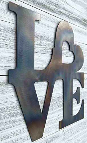 Top Brass Love/Heart Metal Wall Decor Art - 12" Rustic Torched Finish Glossy Sign