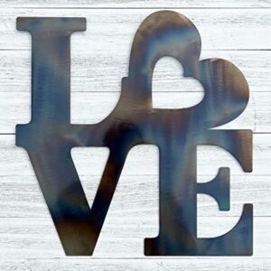 Top Brass Love/Heart Metal Wall Decor Art - 12" Rustic Torched Finish Glossy Sign