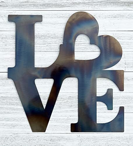 Top Brass Love/Heart Metal Wall Decor Art - 12" Rustic Torched Finish Glossy Sign