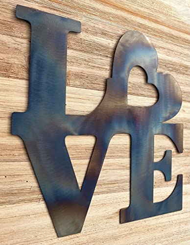 Top Brass Love/Heart Metal Wall Decor Art - 12" Rustic Torched Finish Glossy Sign