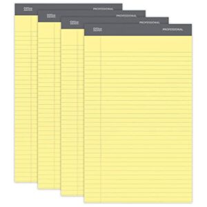 office depot professional legal pad, 8 1/2in. x 14in., canary, legal ruled, 50 sheets, 4 pads/pack, 99489