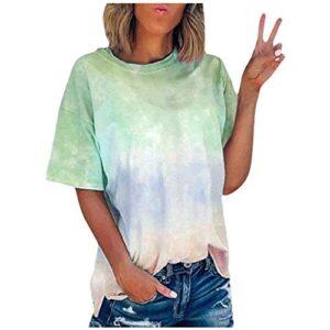 womens tie dye shirts summer short sleeve graphic tee casual loose summer tops crewneck gradient shirt plus size.s-5xl green