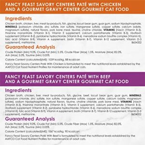 Purina Fancy Feast Pate Wet Cat Food Variety Pack, Savory Centers Pate With a Gravy Center - (2 Packs of 12) 3 oz. Pull-Top Cans