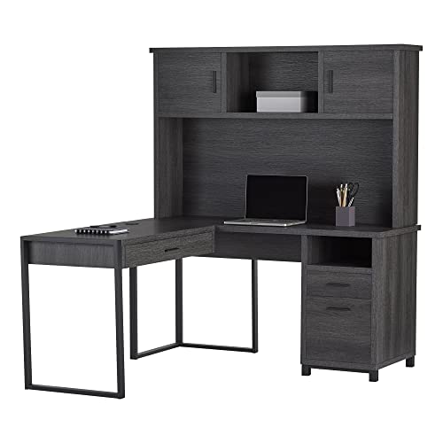 Realspace® DeJori 59"W L-Shape Corner Desk With Hutch, Charcoal