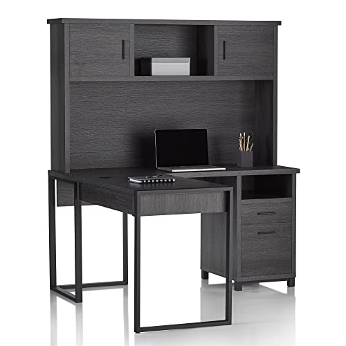 Realspace® DeJori 59"W L-Shape Corner Desk With Hutch, Charcoal