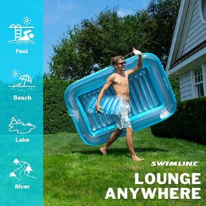 SWIMLINE Original Suntan Tub Classic Edition Inflatable Floating Lounger Blue | Personal Tanning Pool Hybrid Lounge | Comfort Pillow | Fill with Water | for Kids & Adults | Reflective Tanning Design