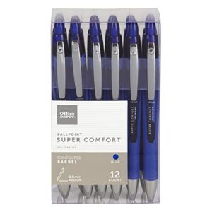 office depotsuper comfort grip retractable ballpoint pen, 1.0 mm, medium point, blue barrel, blue ink, pk of 12, od37317