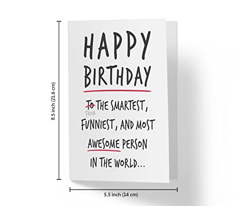 Funny Birthday Card For Men and Women, Single Large 5.5 x 8.5 Happy Birthday Card For Him Or Her, Birthday Card For Husband, Birthday Card For Brother, Nephew, Niece - Karto - To From Smartest