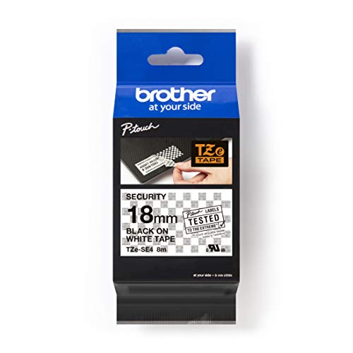 Brother TZe-SE4 Labelling Tape Cassette, Black on White, 18mm (W) x 8M (L), Security, Brother Genuine Supplies