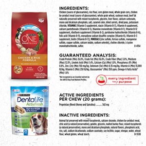 Purina Bundle Pack Adult Dry Dog Food and Treats, ONE Chicken and Rice Formula with DentaLife ActivFresh