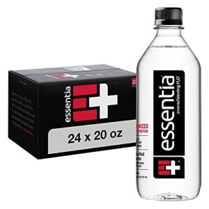 essentia bottled water, ionized alkaline water; 99.9% pure, infused with electrolytes, 9.5 ph or higher with a clean, smooth taste, 20 fl oz (pack of 24)