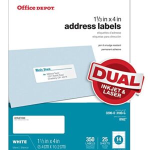 Office Depot White Inkjet/Laser Address Labels, 1 1/3in. x 4in., Pack Of 350, 505-O004-0018