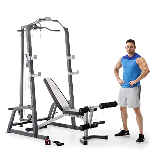 Marcy Pro Deluxe Cage System with Weightlifting Bench All-in-One Home Gym Equipment PM-5108