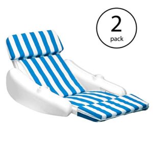 Swimline SunChaser Swimming Pool Padded Floating Luxury Chair Lounger with Pillow and Cupholders, No Inflation Necessary (2 Pack), Blue/White