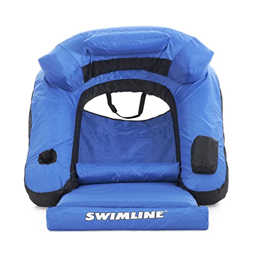 Swimline Inflatable Durable Fabric Swimming Pool Floating Lounger Chair with Armrest, Backrest, and Built-in Cupholder for Adults and Kids, Blue