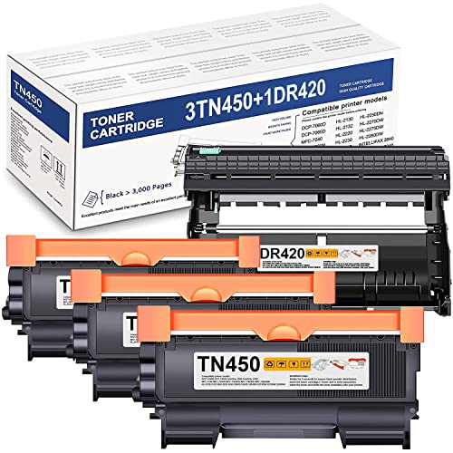 DIGITONER Compatible DR420 TN450 Toner Cartridge & Drum Unit Set Replacement for Brother DR-420 TN-450 Black, High Yield Toner, 1 DR420 + 3 TN450 [1+3 Pack]