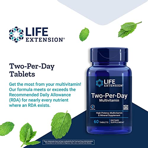 Life Extension Two-Per-Day High Potency Multi-Vitamin & Mineral Supplement - Vitamins, Minerals, Plant Extracts, Quercetin, 5-MTHF Folate & More - Gluten-Free - Non-GMO - 120 Tablets