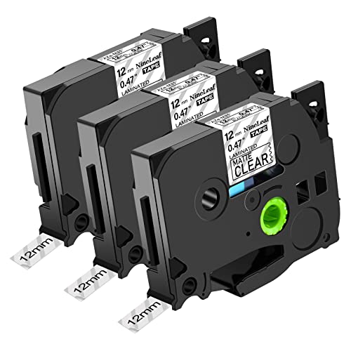 NineLeaf 3PK Compatible for Brother TZe-M31 TZeM31 TZ-M31 TZM31 Label Tape 12mm 1/2'' 0.47'' Black on Matte Clear Standard Laminated Labeling Work with P-Touch PT-D210 D400AD H110 D600 Label Maker