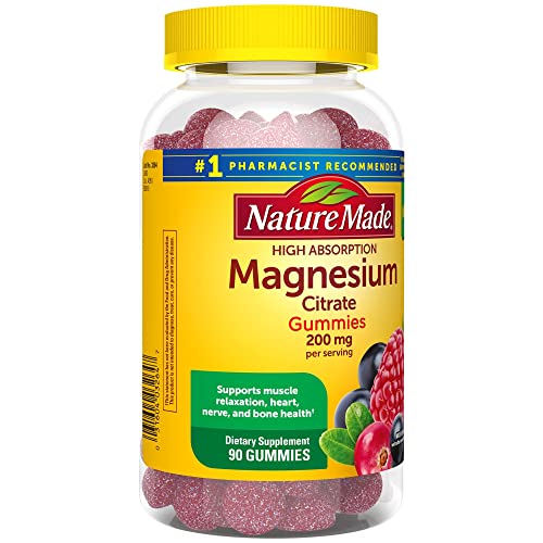 Nature Made High Absorption Magnesium Citrate 200 mg per serving, Dietary Supplement for Muscle, Nerve, Bone and Heart Support, 90 Gummies, 45 Day Supply