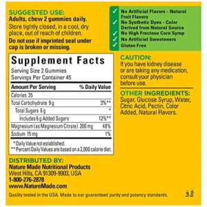 Nature Made High Absorption Magnesium Citrate 200 mg per serving, Dietary Supplement for Muscle, Nerve, Bone and Heart Support, 90 Gummies, 45 Day Supply