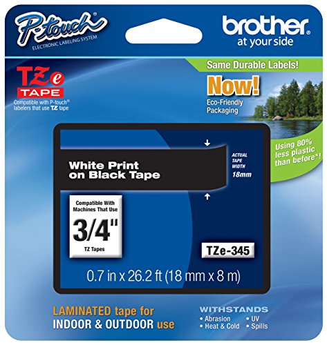 Genuine Brother 3/4" (18mm) White on Black TZe P-Touch Tape for Brother PT-E300, PTE300 Label Maker