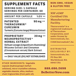 Interceuticals Better Memory - Theracurmin Curcumin 90 mg - Clinically Proven Dose, Improves Focus, Recall, Memory, and Mood* - High Absorption Turmeric Extract* (1 Bottle)