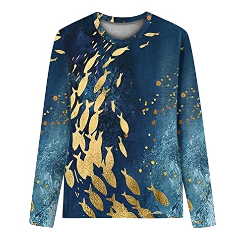 Royal Blue Top Tee for Female Summer Fall Long Sleeve 3/4 Sleeve Crew Neck Cotton Graphic Sequin Sparkly Loose Fit Casual Top X8 S