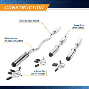 Marcy Olympic Hollow Bar Kit Chrome Curl Bar Dumbbell Handles and Spring Collars ODC-21 chromed, 47” x 3” x 2”