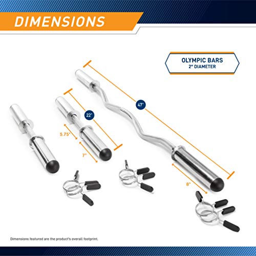 Marcy Olympic Hollow Bar Kit Chrome Curl Bar Dumbbell Handles and Spring Collars ODC-21 chromed, 47” x 3” x 2”