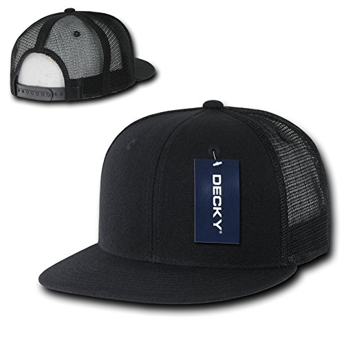 DECKY 6 Panel Flat Bill Trucker Cap, Black