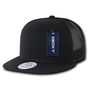 decky 6 panel flat bill trucker cap, black