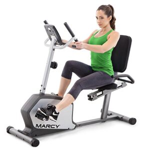 marcy recumbent exercise bike with adjustable seat and 8 resistance levels, 300 pound capacity ns-1201r