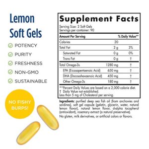 Nordic Naturals ProOmega, Lemon Flavor - 180 Soft Gels - 1280 mg Omega-3 - High-Potency Fish Oil with EPA & DHA - Promotes Brain, Eye, Heart, & Immune Health - Non-GMO - 90 Servings