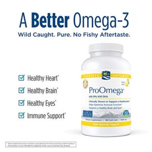 Nordic Naturals ProOmega, Lemon Flavor - 180 Soft Gels - 1280 mg Omega-3 - High-Potency Fish Oil with EPA & DHA - Promotes Brain, Eye, Heart, & Immune Health - Non-GMO - 90 Servings