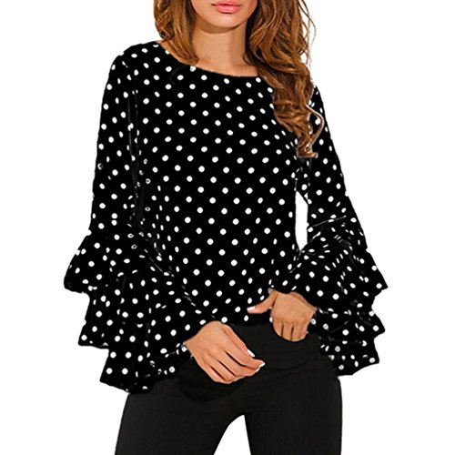 FORUU Women Short Sleeve O Neck Gift 2020 New Spring Product Fashion Women's Bell Sleeve Loose Polka Dot Shirt Ladies Casual Blouse Tops Loose Fit Casual Blouse Shirts for Women Black