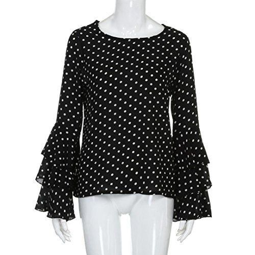 FORUU Women Short Sleeve O Neck Gift 2020 New Spring Product Fashion Women's Bell Sleeve Loose Polka Dot Shirt Ladies Casual Blouse Tops Loose Fit Casual Blouse Shirts for Women Black