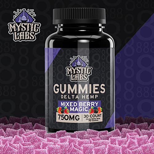 Mystic Labs Hemp Delta Gummies - 30 Count Large Size 750mg - Pain, Inflammation, Rest, Stress - High Potency Made in The USA