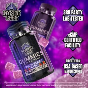 Mystic Labs Hemp Delta Gummies - 30 Count Large Size 750mg - Pain, Inflammation, Rest, Stress - High Potency Made in The USA