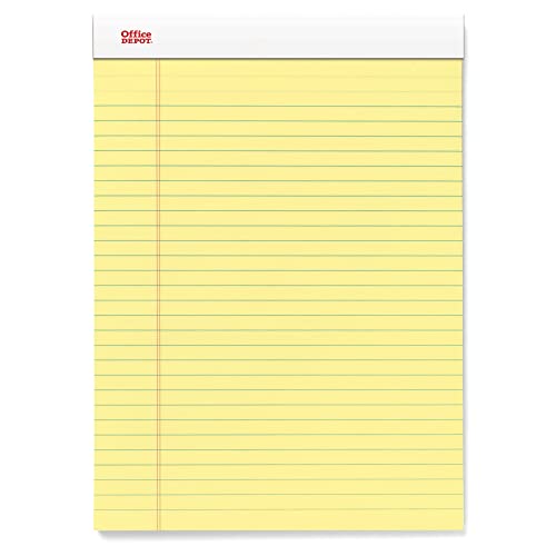 Office Depot(R) Perforated Writing Pads, 8 1/2" x 11 3/4", Legal Ruled, Canary, Pack Of 12