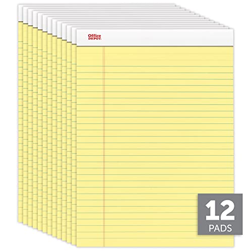 Office Depot(R) Perforated Writing Pads, 8 1/2" x 11 3/4", Legal Ruled, Canary, Pack Of 12