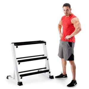 marcy 3 tier steel dumbbell rack free weight equipment storage and organizer stand for home and gym workouts, dumbbells not included