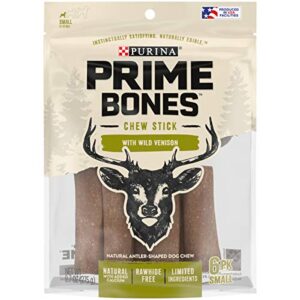 purina prime bones made in usa facilities limited ingredient small dog treats, chew stick with wild venison – 6 ct. pouch