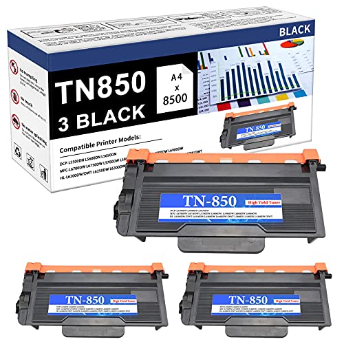 3 Pack Compatible TN-850 TN850 Toner Cartridge Replacement for Brother DCP-L5500DN L5600DN MFC-L6700DW L5700DW L5900DW HL-L6250DW L6400DW/DWT L5000D L5100DN Printer,Sold by HOBBYUNION