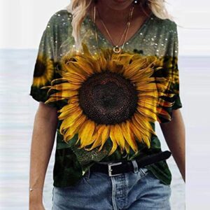 FABIURT Womens Summer Tops Plus Size Made in USA Women's Sunflower Summer T Shirt Plus Size Loose Blouse Tops Girl Short Sleeve Graphic Casual Tees