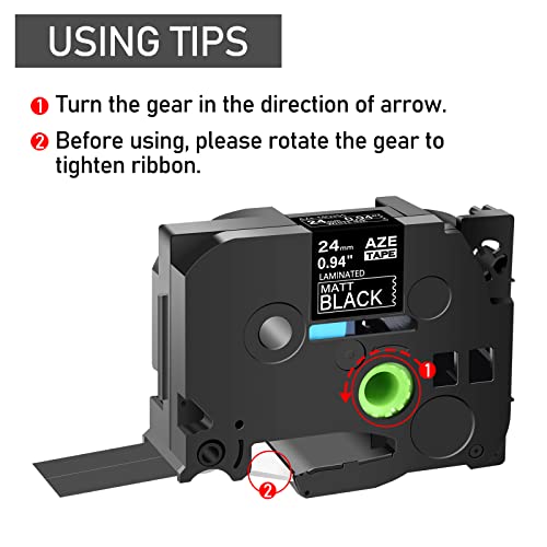 GREENCYCLE Compatible for Brother P-Touch TZe MQ355 TZ-MQ355 24mm 0.94" White on Matte Black Laminated AZE Label Tape for PT2730 PT9600 PTD600VP PTD800W PTH500LI PTP700 PTP710BT PTP750W, 200 Pack