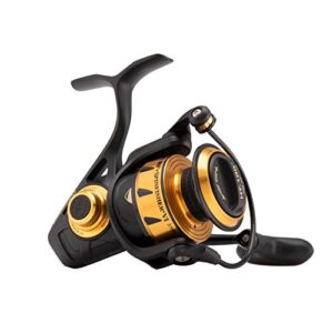 penn 1481261 spinfisher vi spinning saltwater reel, 3500 reel size, 6.2: 1 gear ratio, 37″ retrieve rate, 6 bearings, ambidextrous black gold