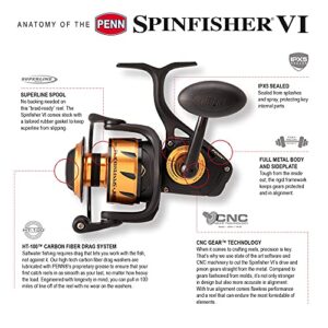 PENN 1481261 Spinfisher VI Spinning Saltwater Reel, 3500 Reel Size, 6.2: 1 Gear Ratio, 37" Retrieve Rate, 6 Bearings, Ambidextrous Black Gold