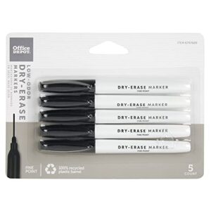 office depot® brand low-odor pen-style dry-erase markers, fine point, 100% recycled, black ink, pack of 5